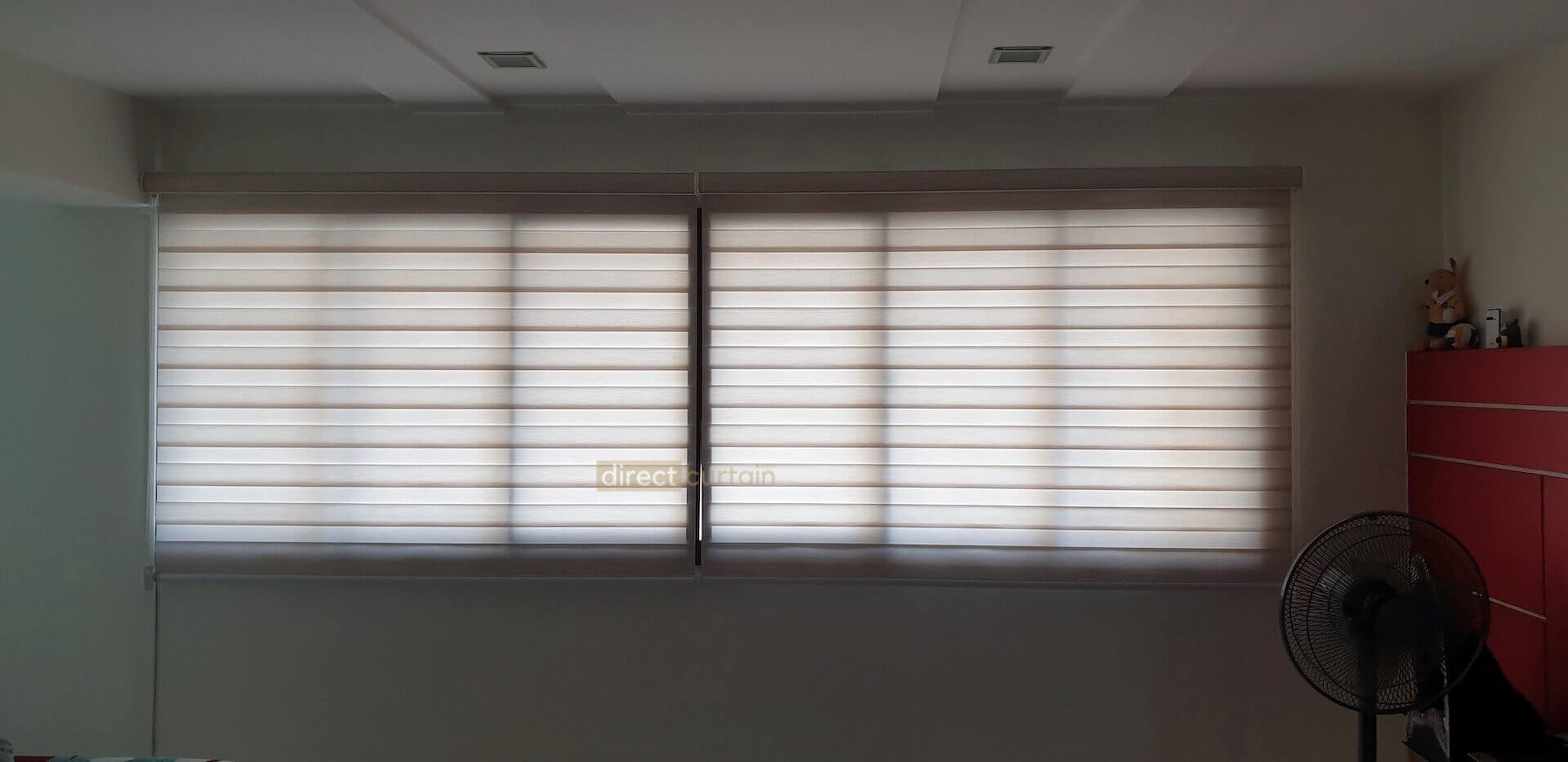 Korean Combi Blind – Premium Dim-out Stripe Beige | Direct Curtain