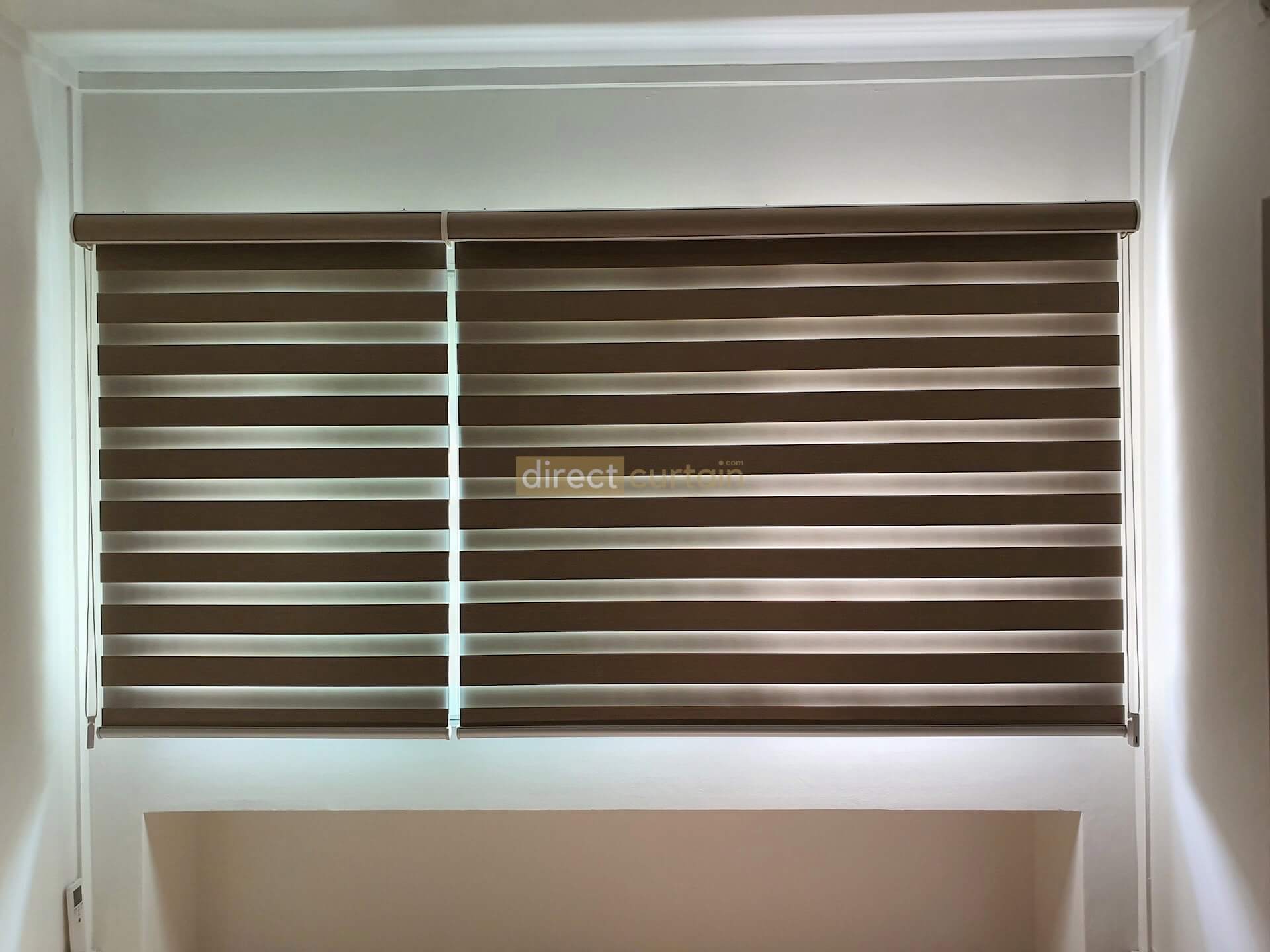 Korean Combi Blind – Blackout Oxford Barley Brown | Direct Curtain