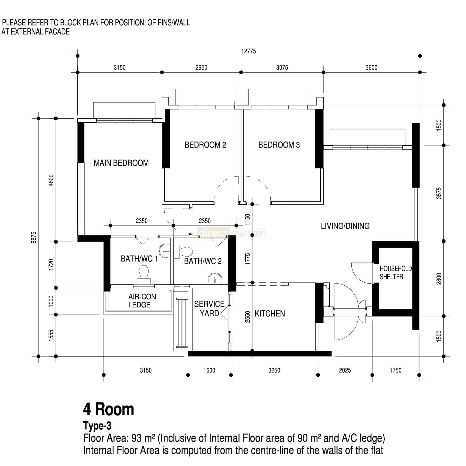 HDB BTO Curtain Package - 4 Room (Type 3) BTO Package| Direct Curtain