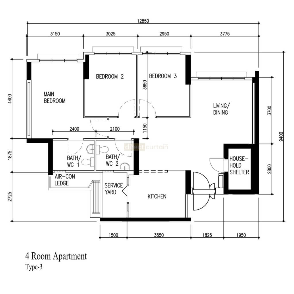 HDB BTO Curtain Package - 4 Room (Type 3) BTO Package| Direct Curtain